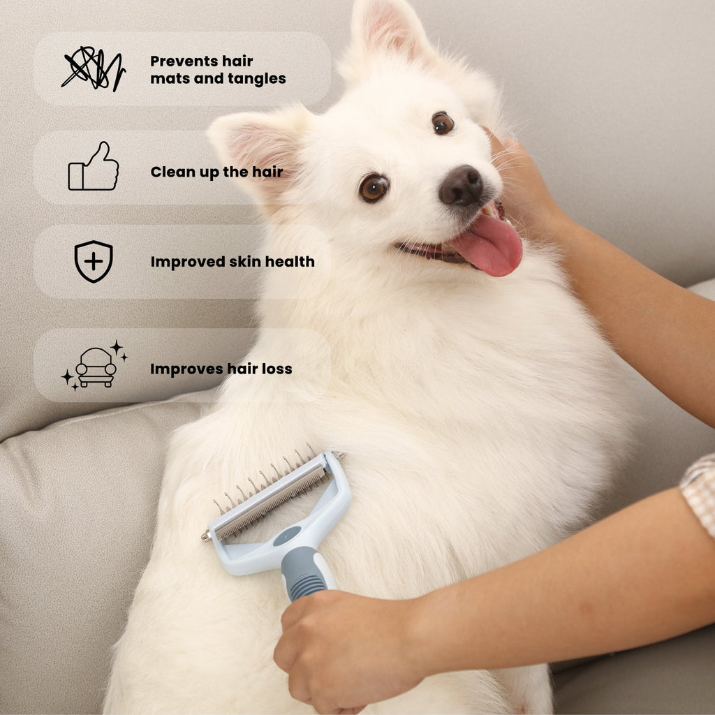 LaiFug 2-in-1 Dog Knotting and Dehairing Comb, Double-sided Head Desig